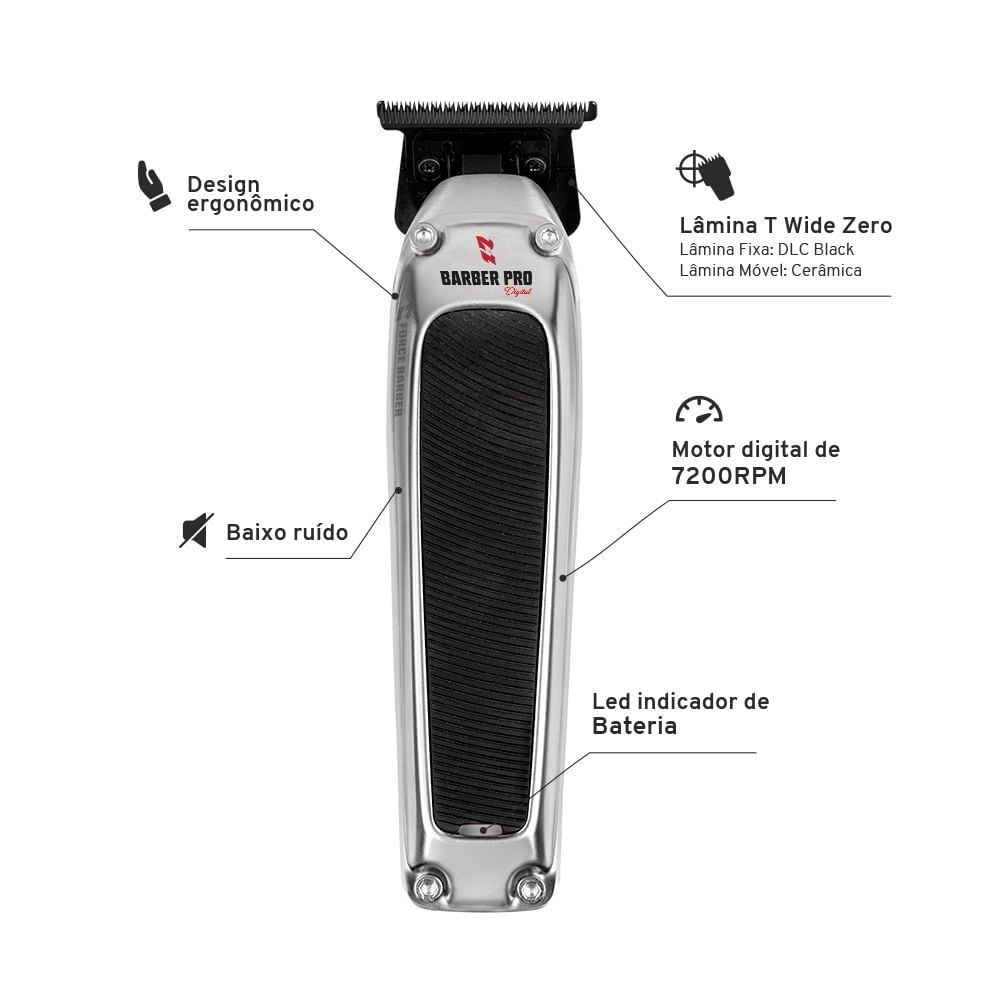 Máquina de Acabamento Profissional Barber Pro Digital - Force Barber